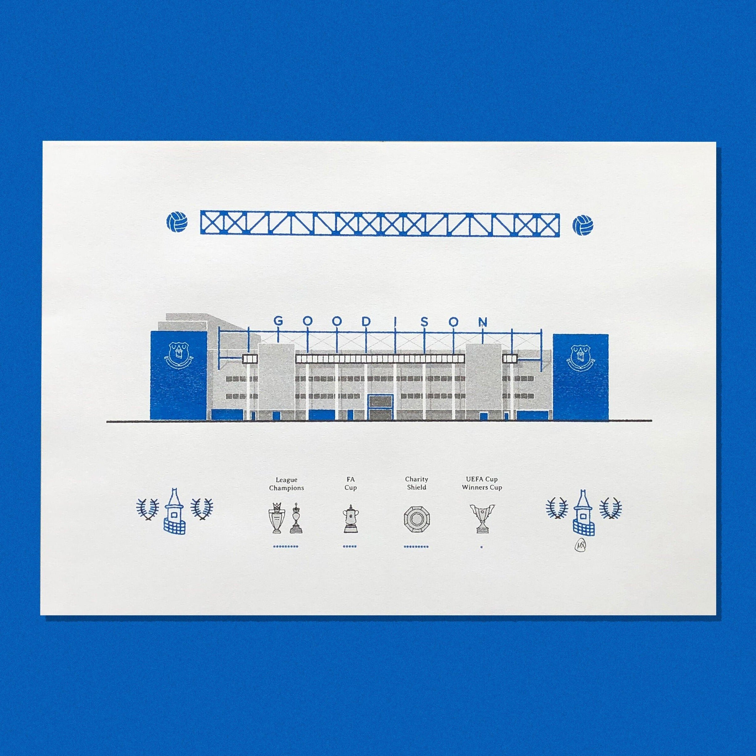 Everton Football Club Goodison Park Risograph – mockup.ink